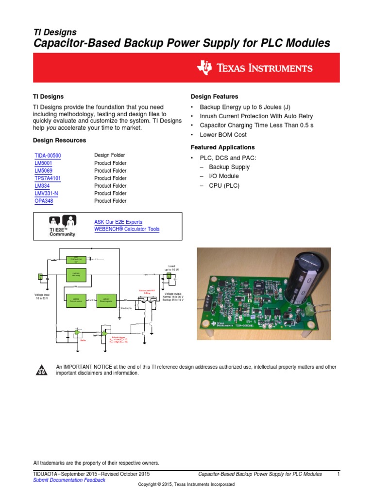 Capacitor Based Backup Power Supply For Plc Modules Pdf Capacitor Programmable Logic