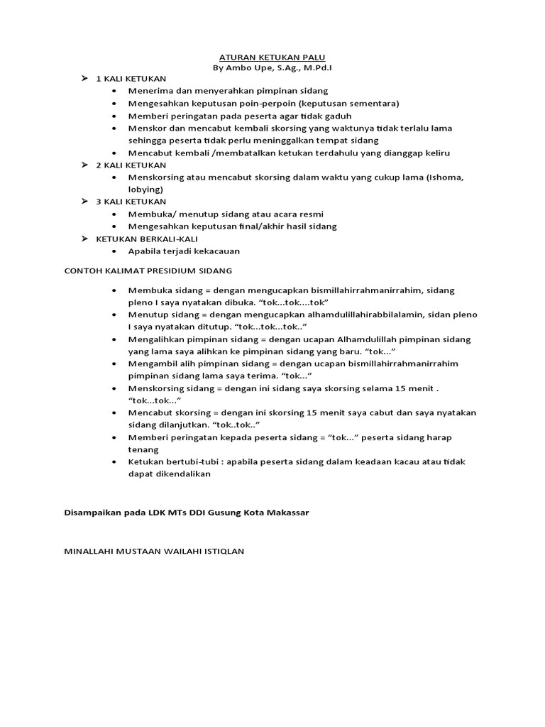 Aturan Ketukan Palu | PDF