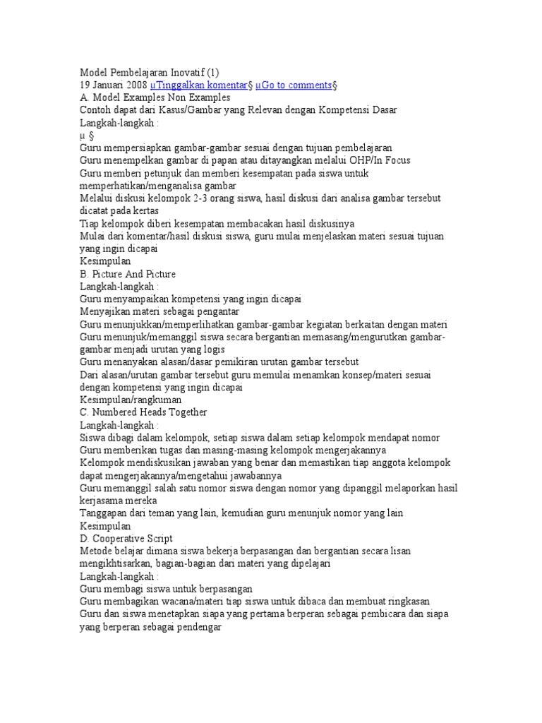 Macam2 Model2 Pembelajaran Inovative | PDF