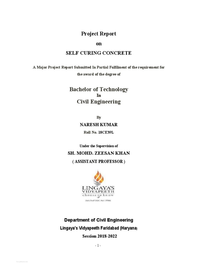 Project Report Self Curing Concrete | PDF | Concrete | Hydrophobe
