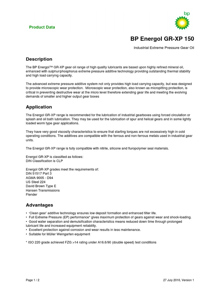 BP Energol GR-XP 150 | PDF | Lubricant | Gear