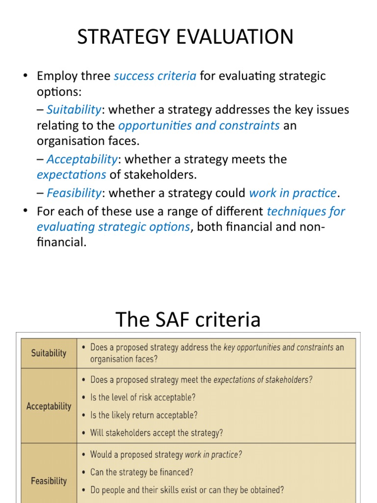 Evaluating Strategic Options Through the SAF Criteria | PDF | Dividend ...