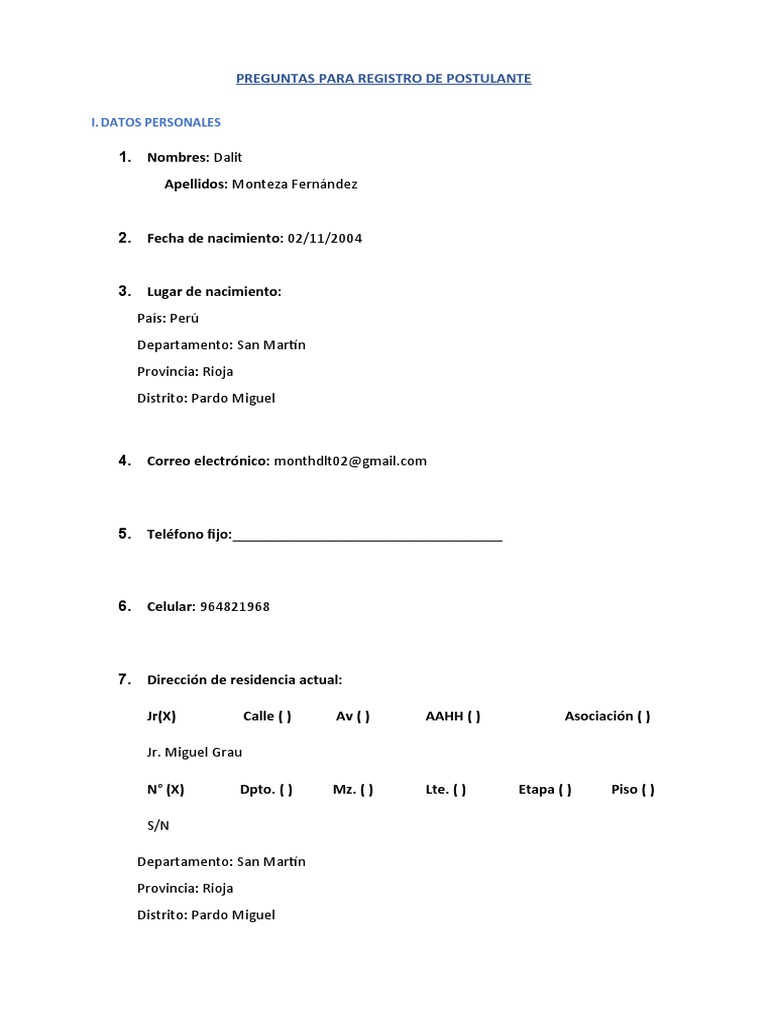 Preguntas para Registro de Postulante | PDF | Microsoft Office | Informática