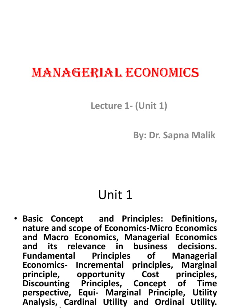 Managerial Economics - Unit 1 - Lecture 1 | PDF | Economics | Economies