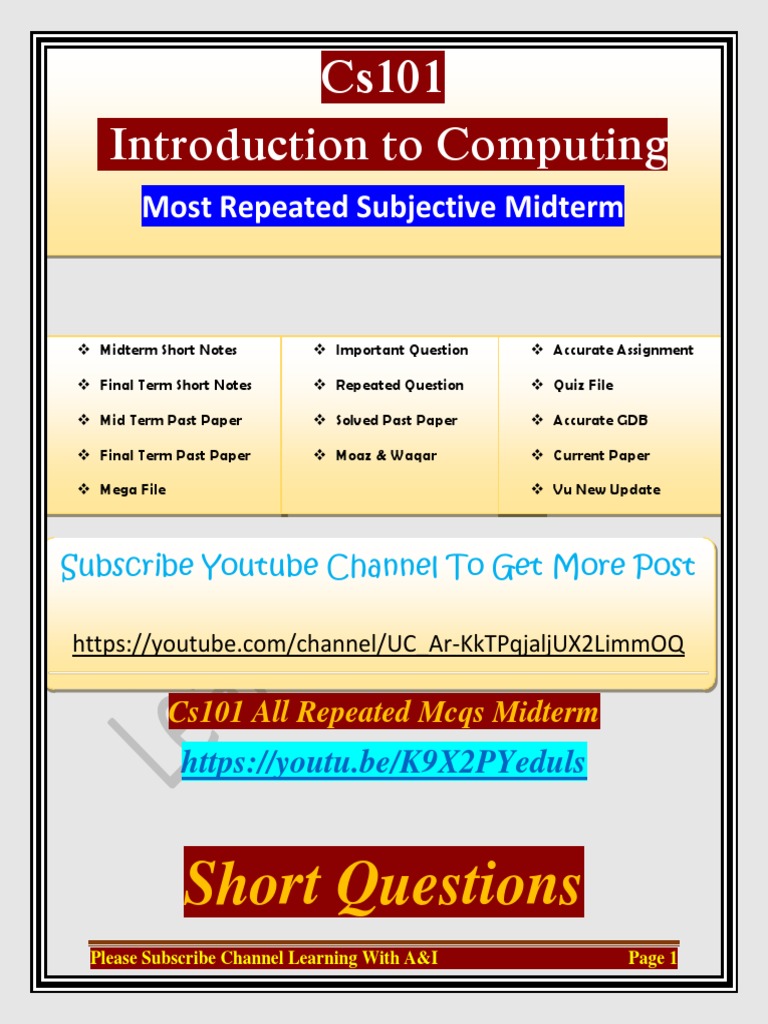 Cs101 Subject Midterm-1 | PDF | Computer Network | World Wide Web