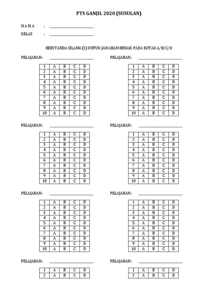 LJK PTS Ganjil 2020 Susulan | PDF