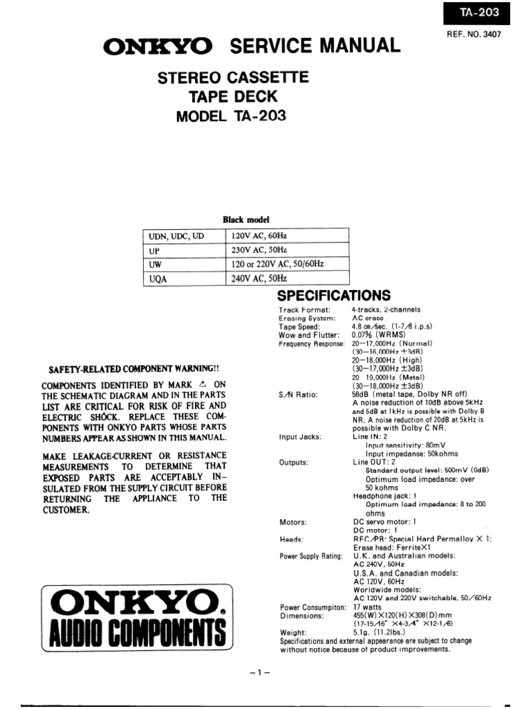 Onkyo - Ta 203 SM Tape Deck | PDF