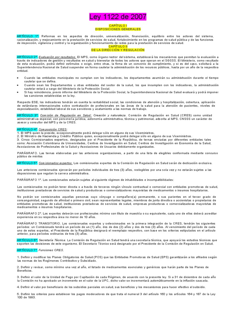 Ley 1122 de 2007 | PDF