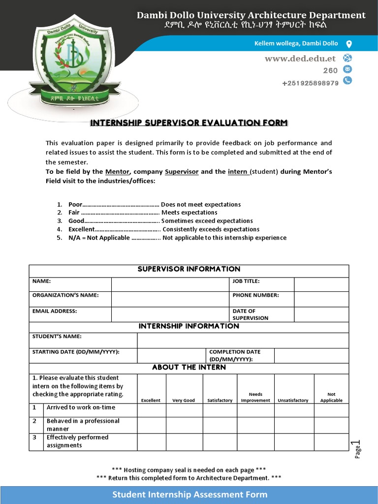Internship Assessment Form | PDF | Internship | Job Hunting