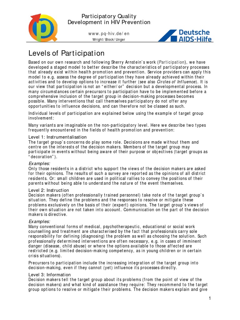 Levels of Participation in HIV Prevention | PDF | Decision Making ...