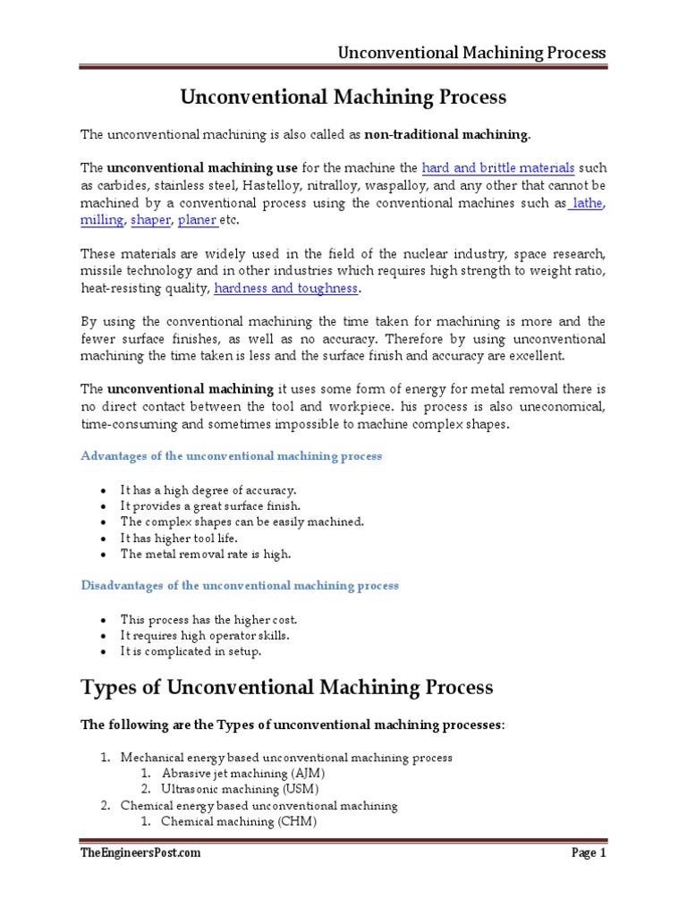 Unconventional Machining Process | PDF | Machining | Electrical Engineering