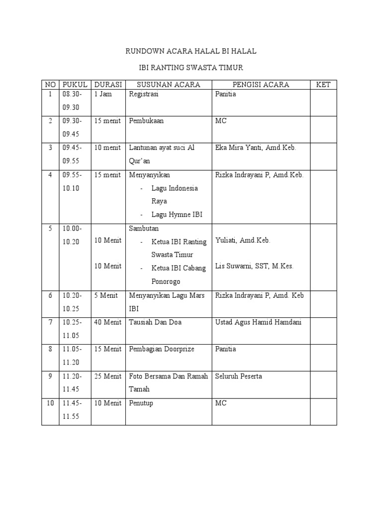 Rundown Acara Halal Bi Halal | PDF