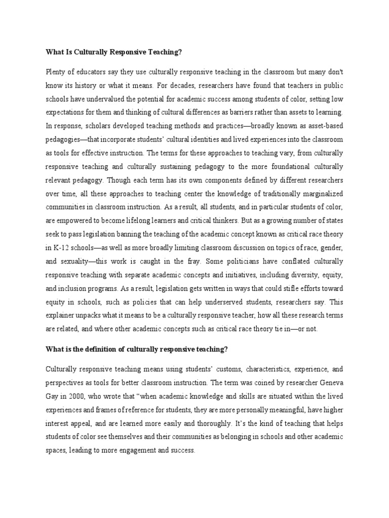 Understanding Culturally Responsive Teaching | PDF | Teaching Method ...