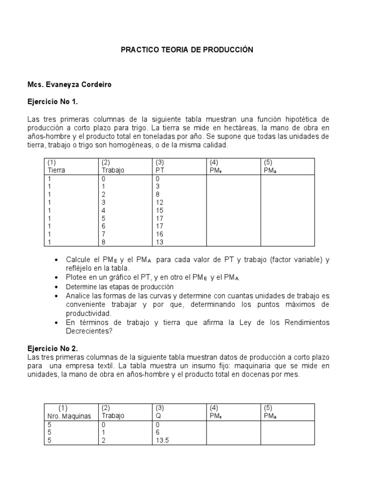 Ejercicios Teoria de Producción | PDF | Ciencias económicas | Economias