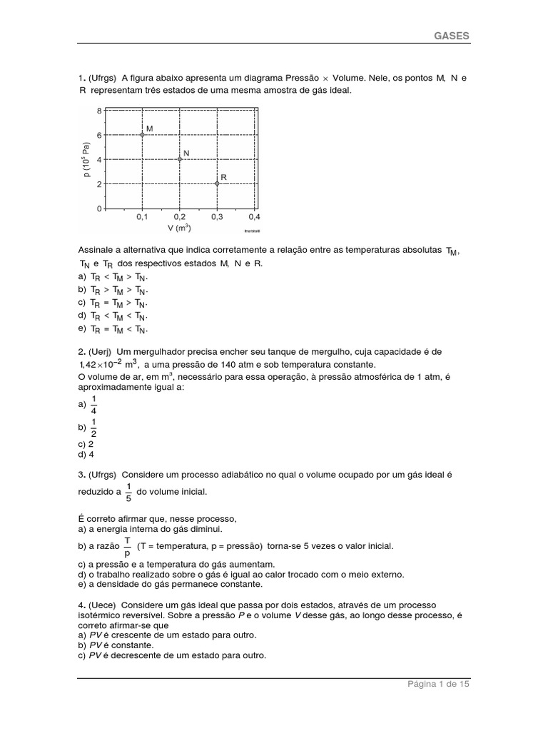 QUESTAO Gases | PDF | Gases | Temperatura
