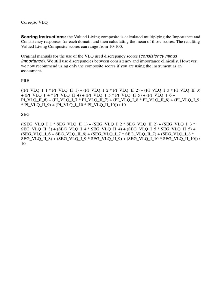 VLQ Composite Score Calculation Guide | PDF