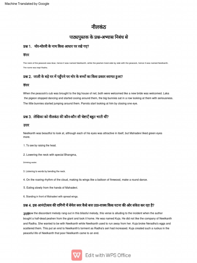 Class 7 Hindi Neelkanth Q/A in English | PDF
