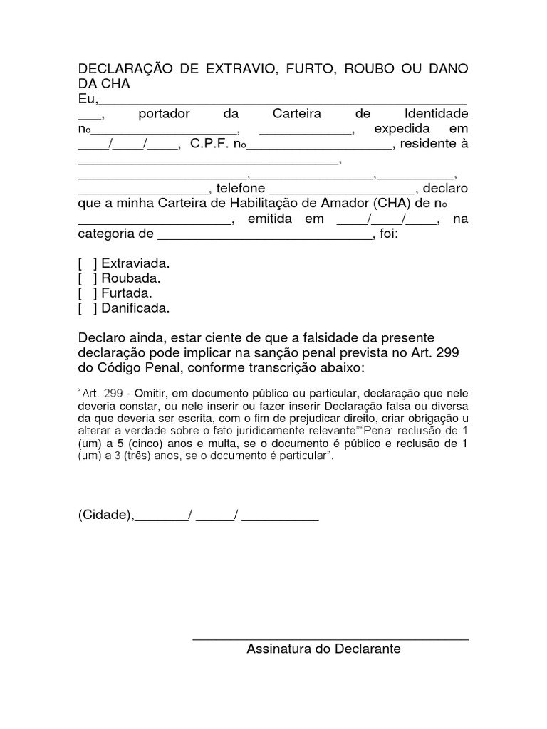 Declaração de Extravio | PDF