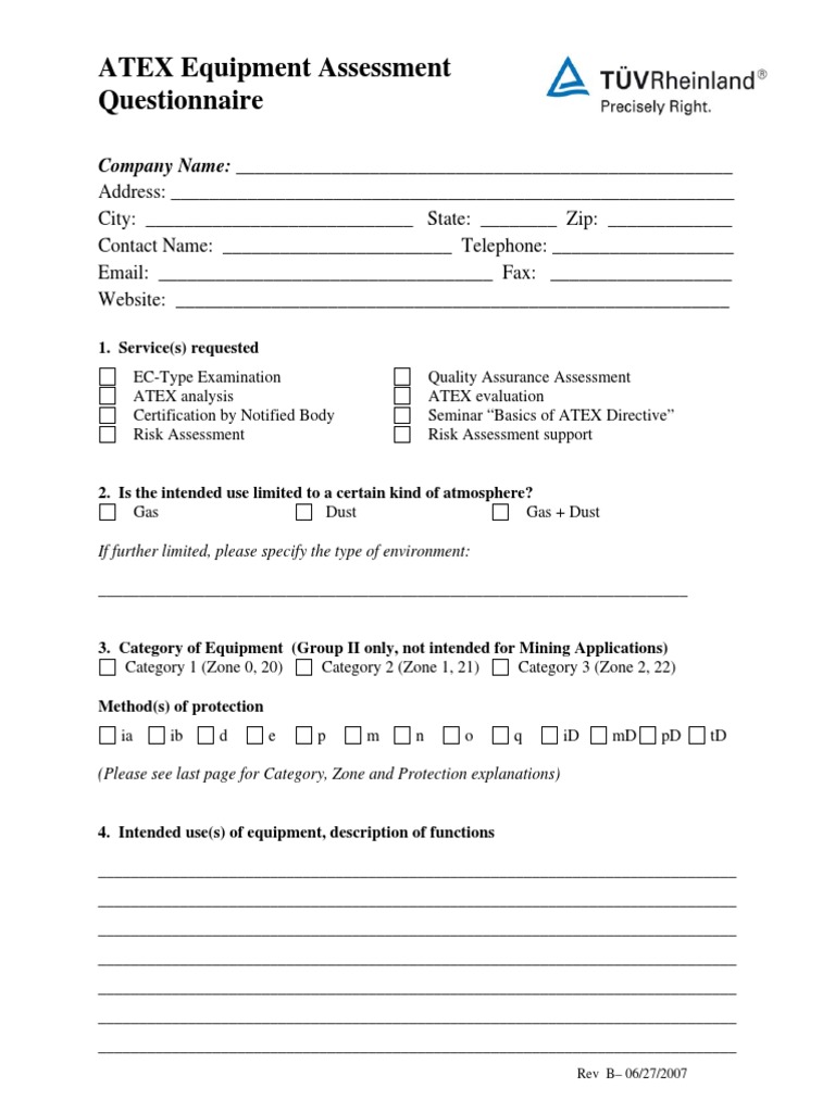 ATEX Equipment Assessment Questionnaire | PDF | Safety