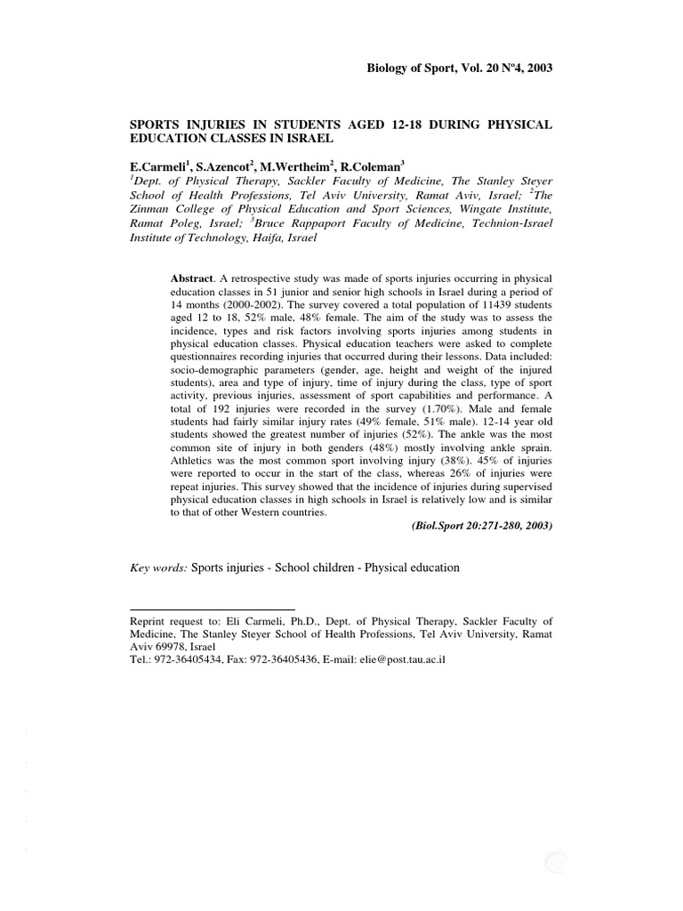 Sports Injuries in Students Aged 12-18 During Phys | PDF | Statistics ...
