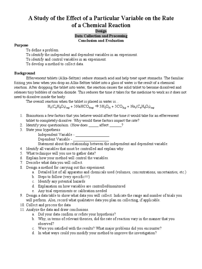 Effervescent Tablet Reaction Study | PDF | Experiment | Chemical Reactions