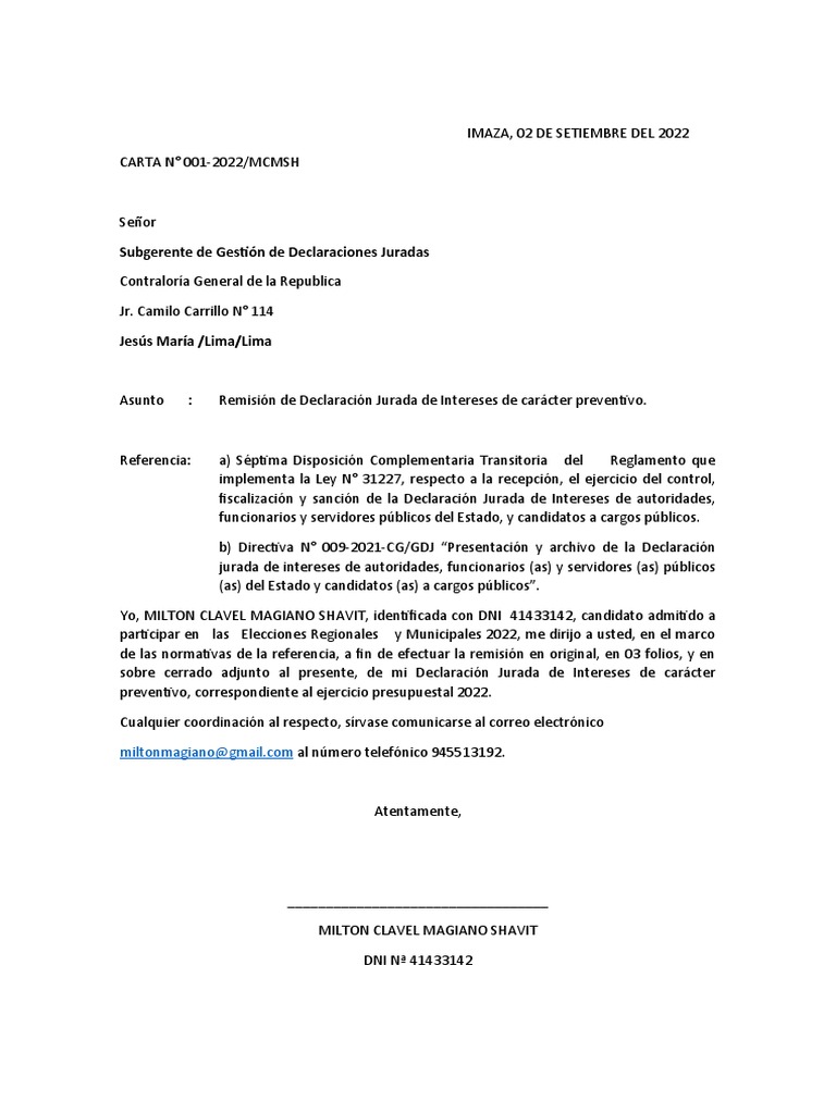 Carta Contraloria | PDF