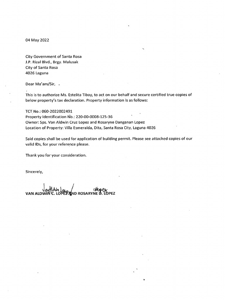 Authorization Letter (Tax Dec) | PDF