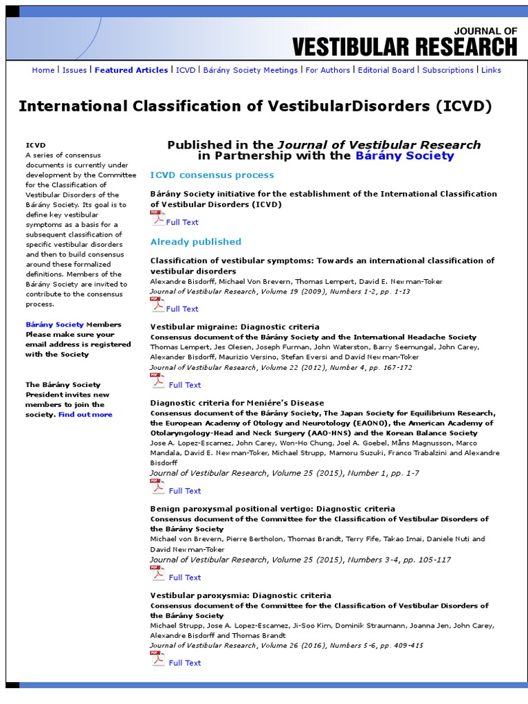 International Classification of Vestibular Disorders (ICVD) ) | PDF ...