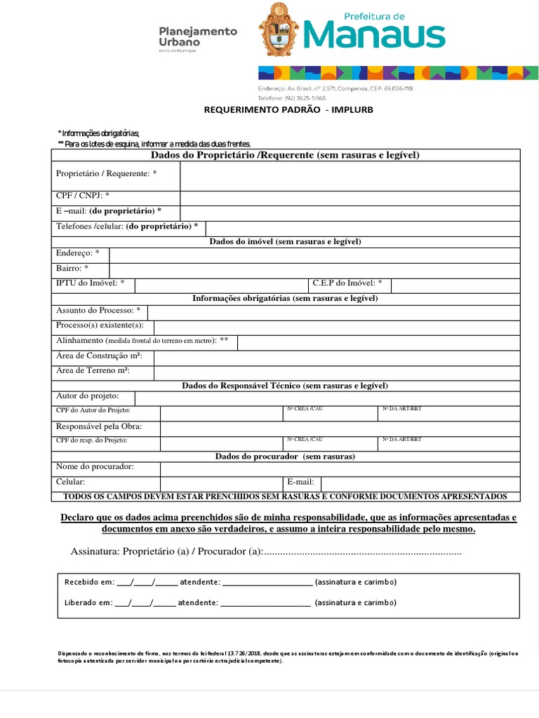 Requerimento Padrão - IMPLURB 2021 | PDF
