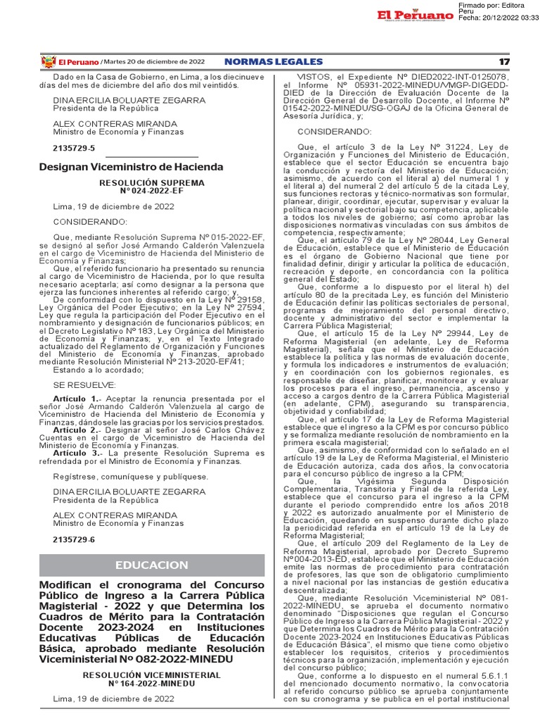 Modifican El Cronograma Del Concurso Publico de Ingreso | PDF | Ministerio (Departamento de ...