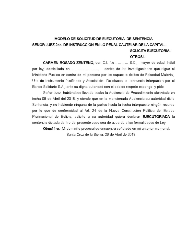 Solicitud de Ejecutoria de Sentencia | PDF