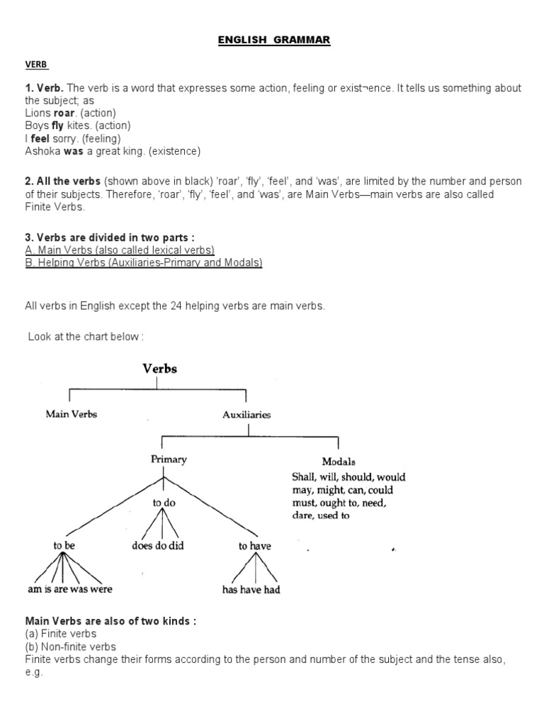 English Grammar Verb Notes | PDF | Verb | Subject (Grammar)