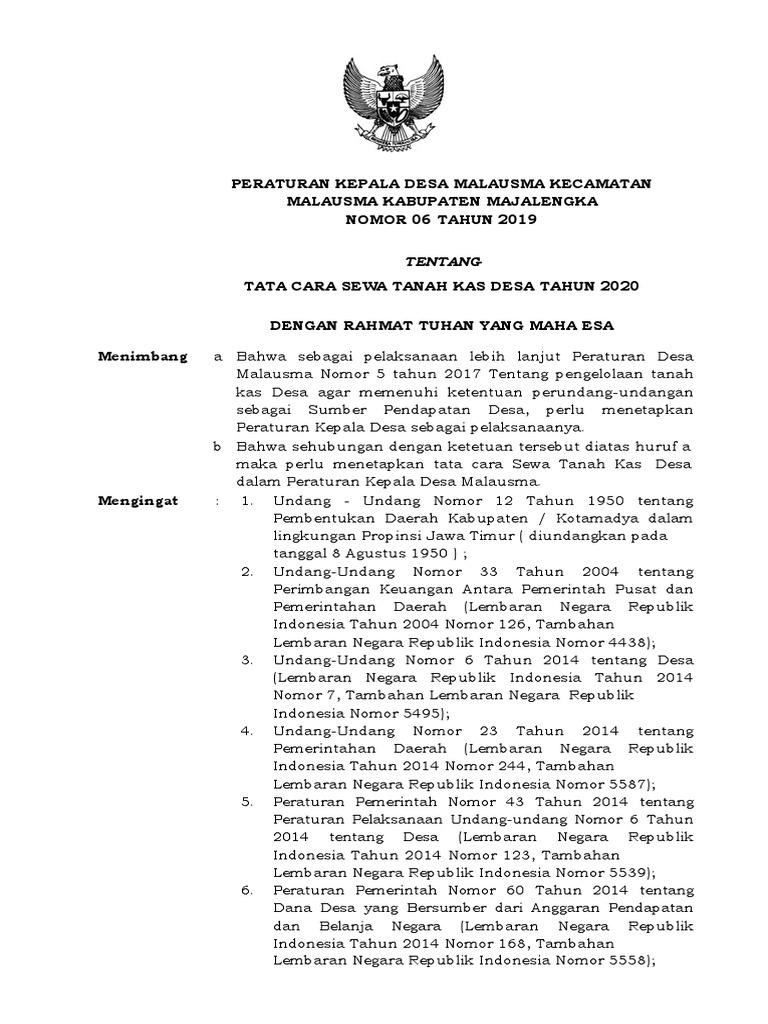 PerKades Tentang Tata Cara Sewa TKD | PDF