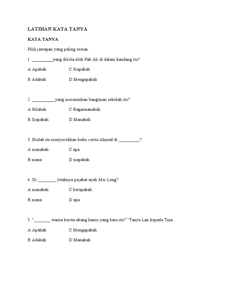Latihan Kata Tanya Soaln Kawi | PDF