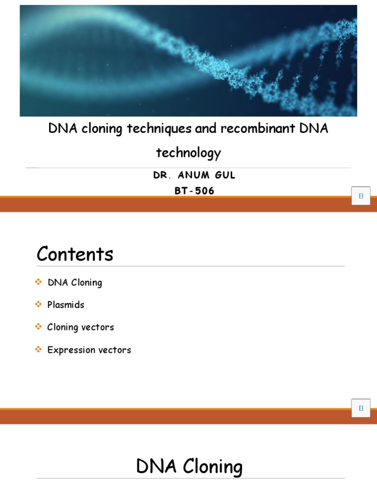 DNA Cloning and Vector Techniques | PDF | Plasmid | Molecular Cloning