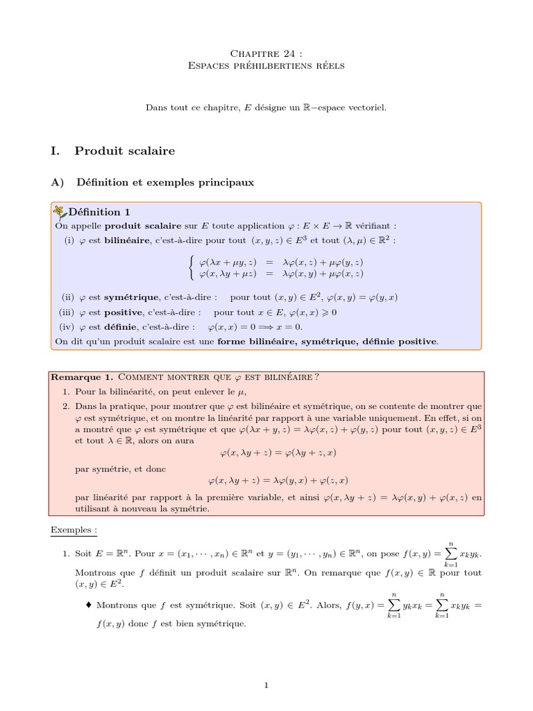 Produit Scalaire et Espaces Préhilbertiens | PDF | Espace euclidien ...
