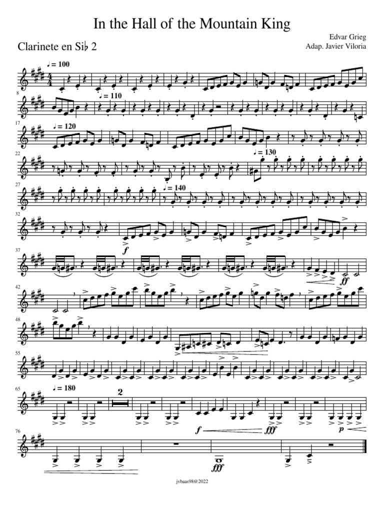 Clarinet Sheet Music: Mountain King | PDF | Suites