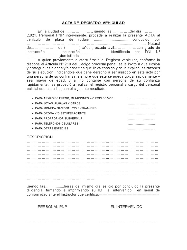 Acta de Registro Vehicular | PDF