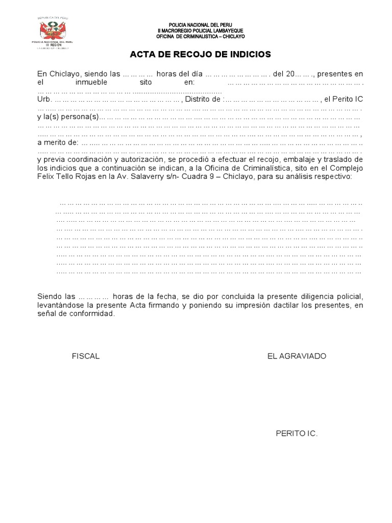 Acta de Recojo de Indicios | PDF