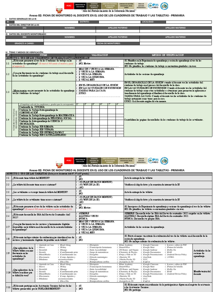 Anexo 02 - Ficha de Monitoreo Al Docente Cuadtrab - Tab 2022 - Primaria ...