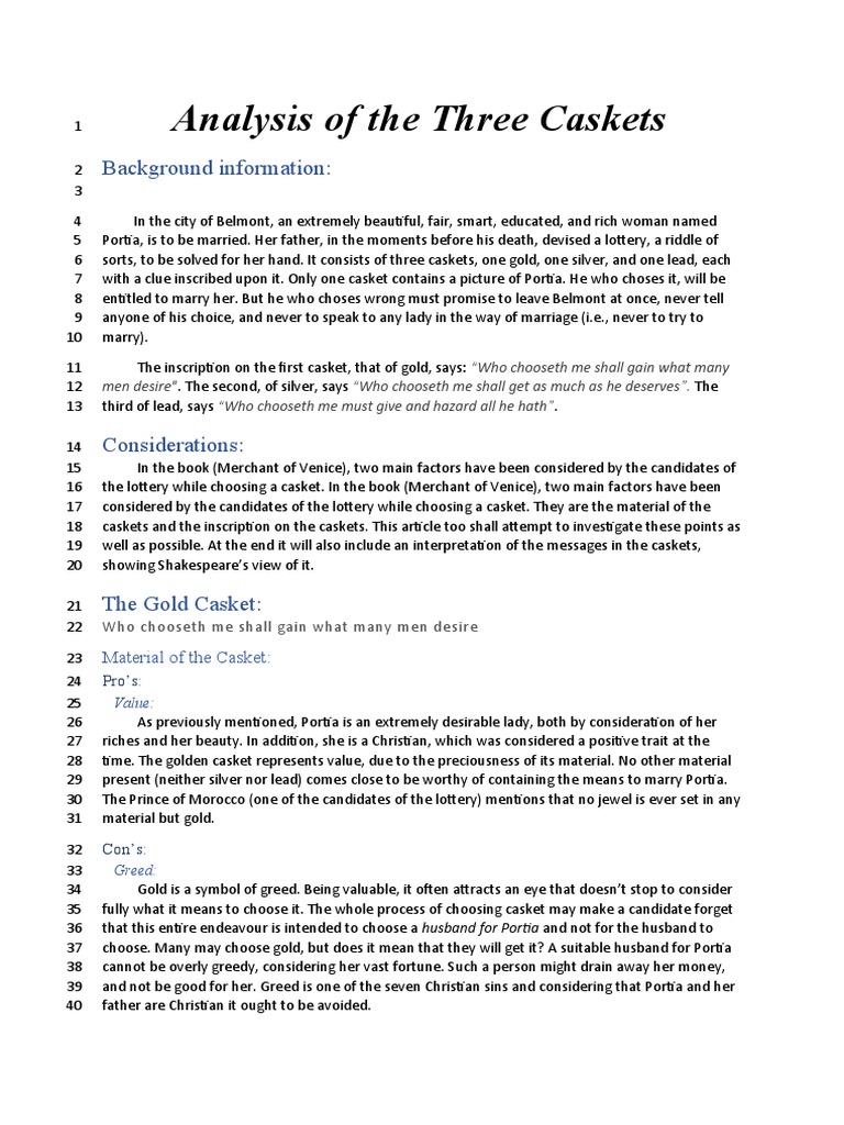 Analysis of The Three Caskets | PDF | The Merchant Of Venice