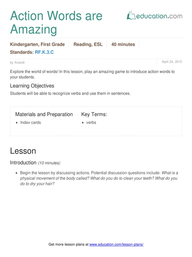 Lesson Plan Action Verbs | PDF | Lesson Plan | Communication