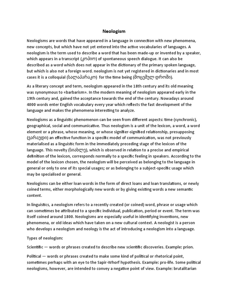 Neologism | PDF | Word | Linguistics