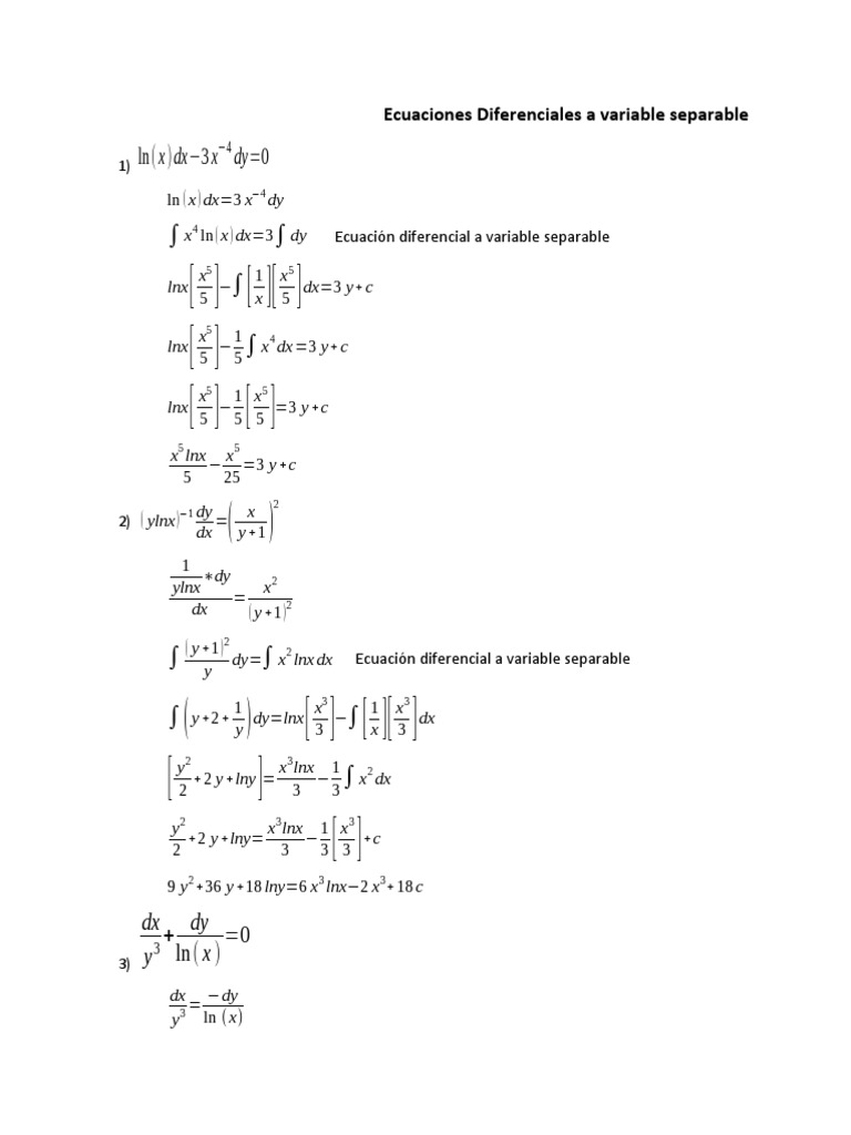 2.1 Ecuaciones Diferenciales A Variable Separable | PDF | Cálculo ...