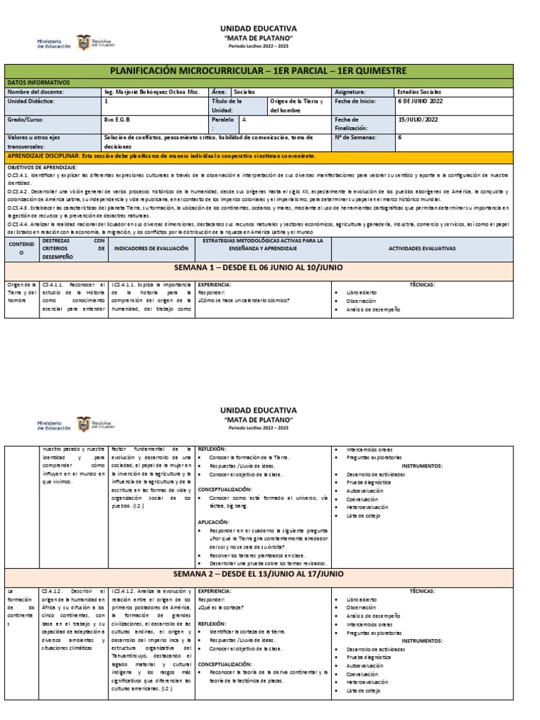 Planificación Microcurricular 8vo EGB | PDF | Américas | Evaluación
