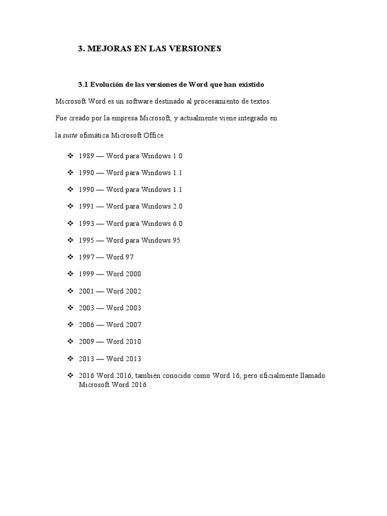 Evolución de las versiones de Word | PDF | Microsoft Word | Microsoft Excel