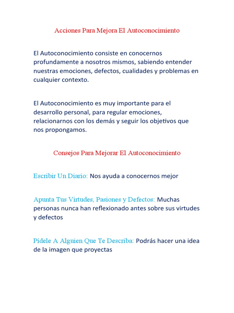 Acciones Para Mejora El Autoconocimiento Pdf