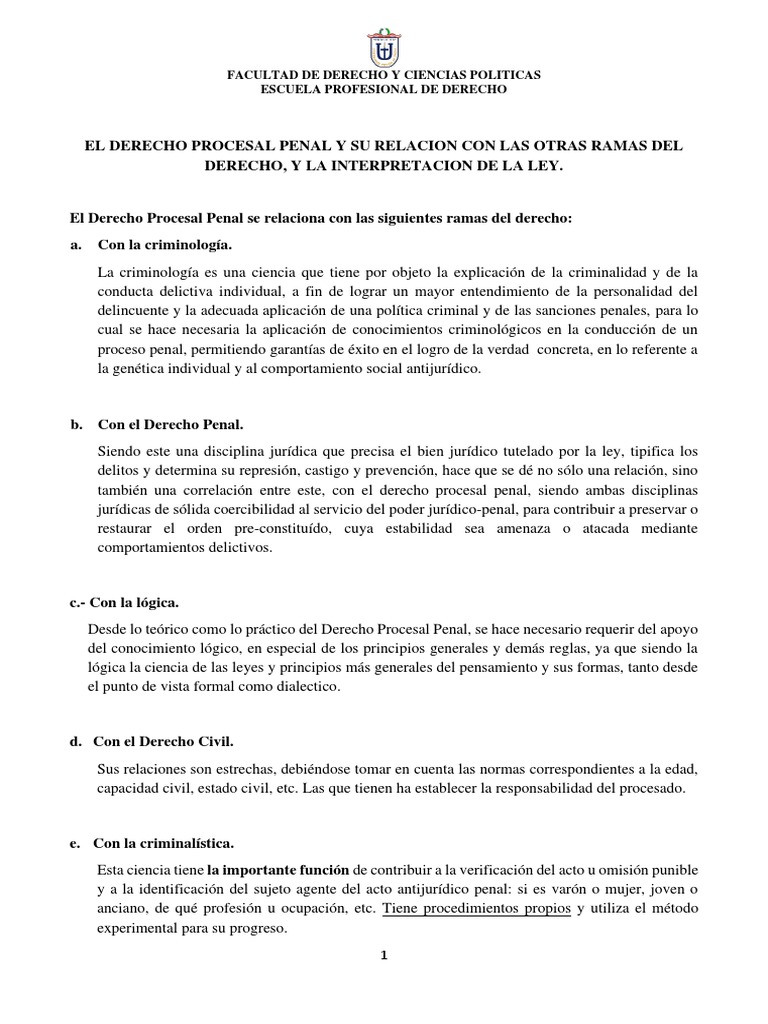 Separata - El Derecho Procesal - Relacion Con Otras Ramas y Interpretacion de La Ley. | PDF ...