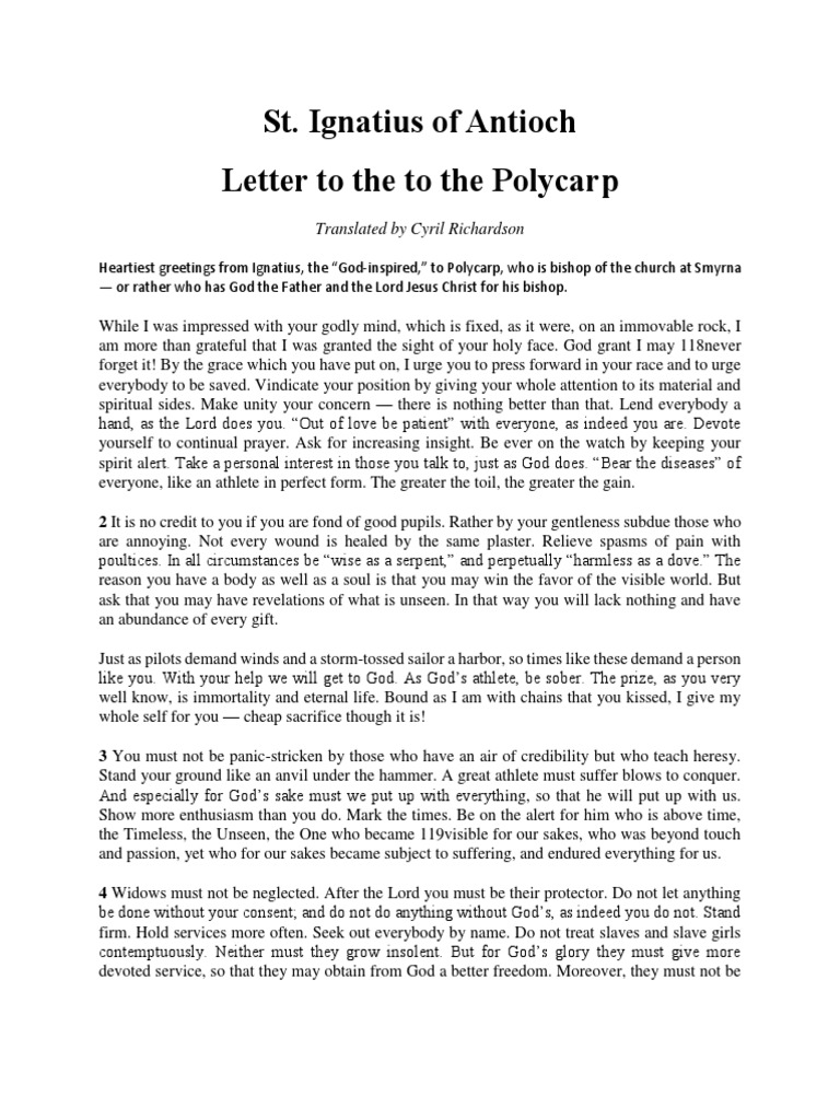 A Call to Unity, Prayer, and Service: Ignatius of Antioch's Letter of ...