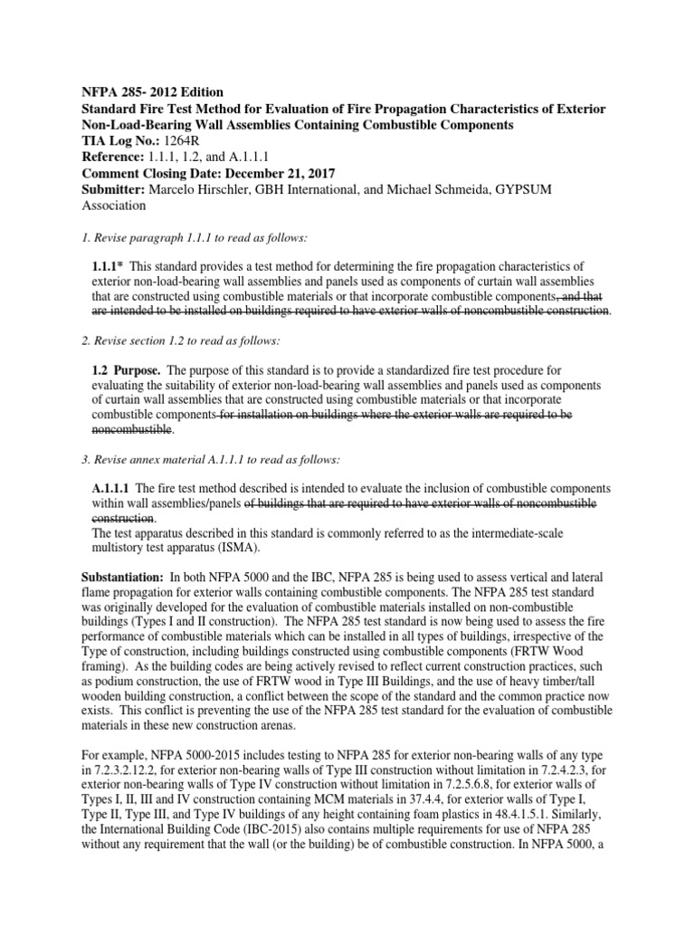 Proposed - TIA - 1264R - NFPA - 285 | PDF | Wall | Safety